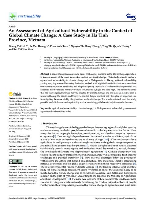 Pdf An Assessment Of Agricultural Vulnerability In The Context Of