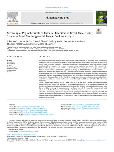 Pdf Screening Of Phytochemicals As Potential Inhibitors Of Breast