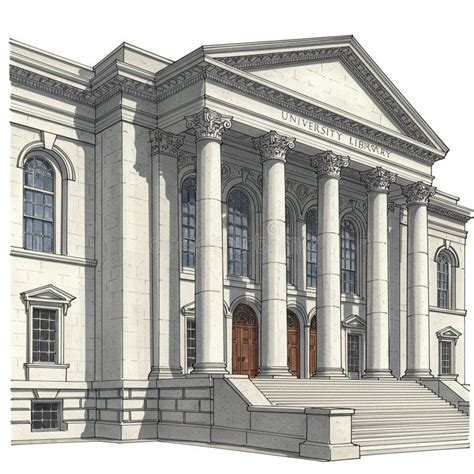 Neoclassical Style Building Labeled University Library Features A