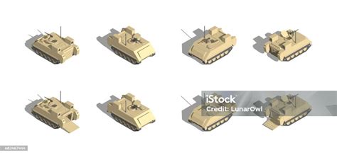 군사 교통 등각 투영 벡터입니다 장갑 연기 발생기 캐리어 군사에 대한 스톡 벡터 아트 및 기타 이미지 군사 3차원 형태 군용 차량 Istock