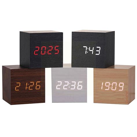 Wooden Alarm Clock Cube Led Sound Control Digital Vicedeal