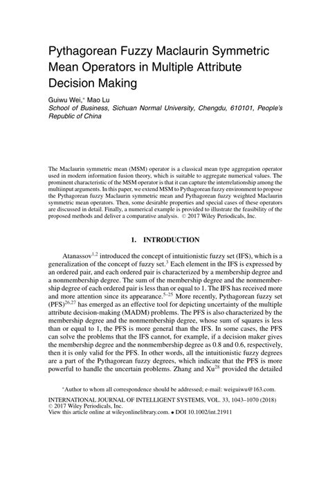 Pdf Pythagorean Fuzzy Maclaurin Symmetric Mean Operators In Multiple