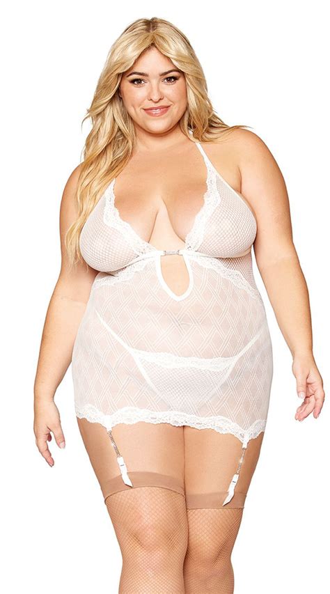 Plus Size Diamond Lover Chemise Set Plus Size Mesh And Lace Chemise