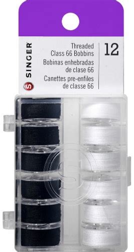 Singer Black And White Plastic Class 66 Bobbins Threaded 12pkg 1