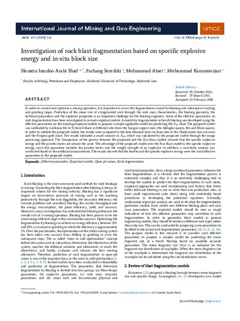 Pdf Investigation Of The Rock Blast Fragmentation Based On The