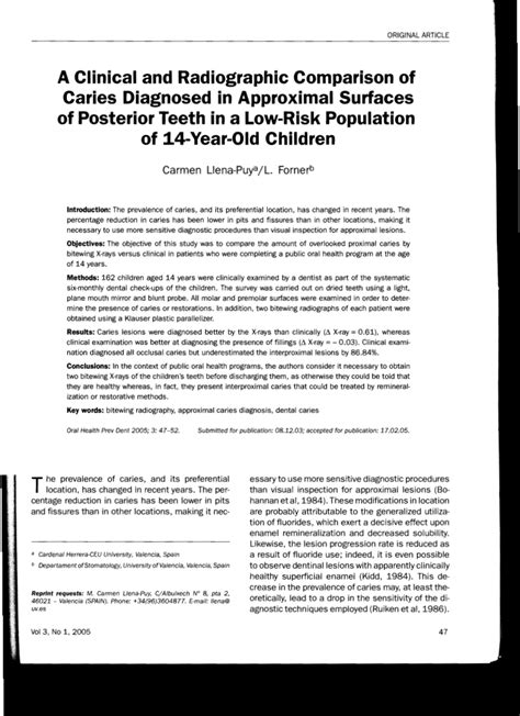 Pdf A Clinical And Radiographic Comparison Of Caries Diagnosed In Approximal Surfaces Of