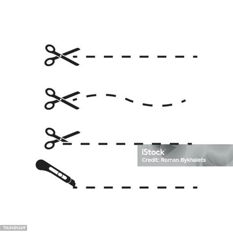 컷 라인이있는 가위 세트 흰색 배경에 격리 종이 절단 분리의 점선 도구입니다 가까운에 대한 스톡 벡터 아트 및 기타 이미지 가까운 가위 검은색 Istock