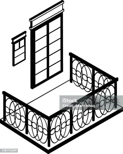 베이 윈도우 발코니와 빅토리아 울타리 아이소 메트릭 개념 벡터 아이콘 디자인 발코니 및 창 정면도 기호 빈티지 클래식 발코니 외관 일러스트 하우스 외관 디자인 아이디어 건설