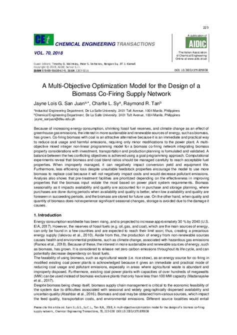 Pdf A Multi Objective Optimization Model For The Design Of A Biomass Co Firing Supply Network