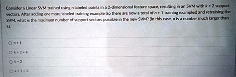 Solved Consider A Linear Svm Trained Using N Labeled Points In A 2