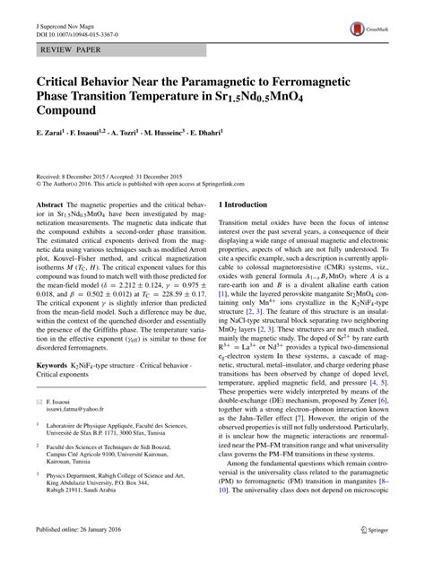 Pdf Critical Behavior Near The Paramagnetic To Ferromagnetic Phase Transition Temperature In