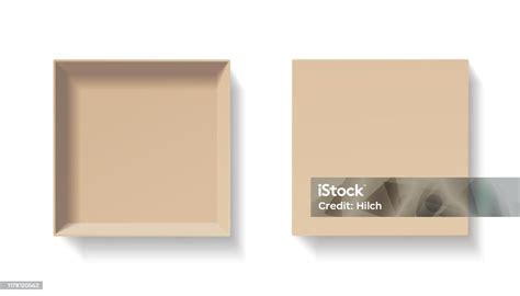 공예 상자를 엽니 다 빈 골판지 컨테이너 템플릿입니다 3d 상단 보기 바이오 파카지 모형을 재활용 내부의 빈 공간 클로즈업 현실적인 벡터 오브젝트입니다 3차원 형태에 대한