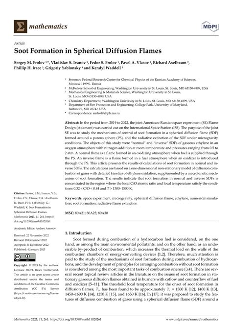 Pdf Soot Formation In Spherical Diffusion Flames