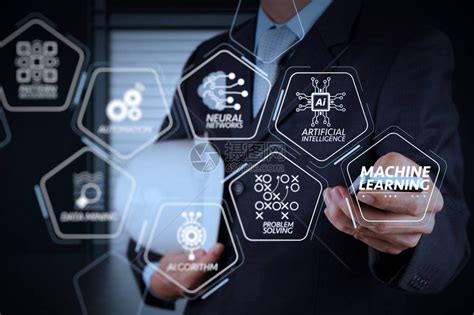 具有人工智能ai神经网络自动化vr屏幕数据挖掘的机器学习技术图工程师商人手使用带电子邮件图标的智高清图片下载 正版图片505269388 摄图网
