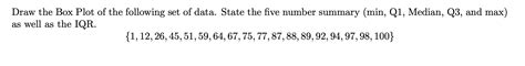 Solved Draw The Box Plot Of The Following Set Of Data State Chegg