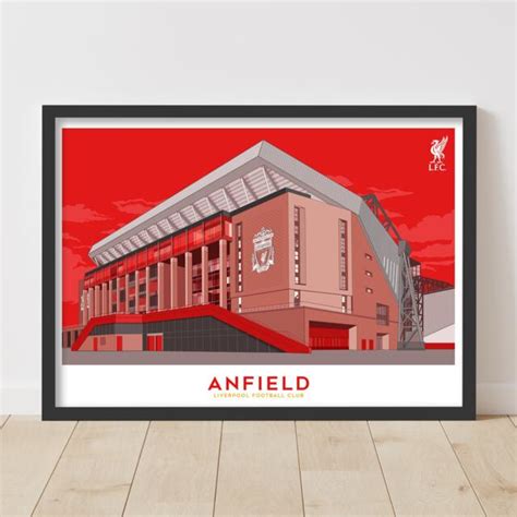 Liverpool Fc Print Anfield Illustration Outside Stadium Red Sky