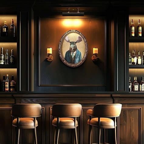 American Art Decor Down To Business Moose Ornate Oval Framed Bar Wall