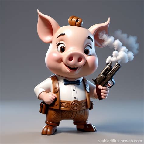 Cartoon Pig With Pistols Laser Engraving Design Stable Diffusion Online
