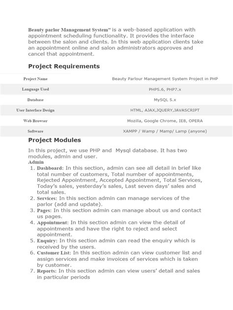 Beauty Parlor Management System Analysiss Pdf Php World Wide Web