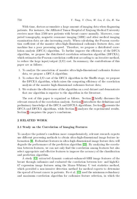correlation analysis algorithm for massive ultra high dimensional