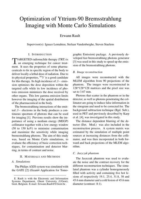 Pdf Optimization Of Yttrium 90 Bremsstrahlung Imaging With Monte Carlo Simulations