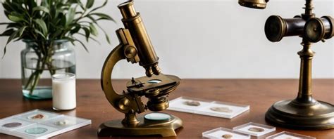 Antique Brass Microscope On A Scientists Desk Symbolizing Exploration And Discovery Premium Ai
