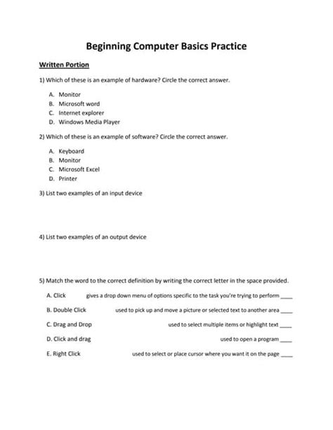 Beginning Computer Basics Exercise Pdf