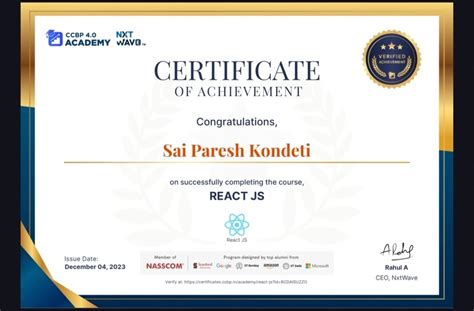 Sai Paresh Kondeti On Linkedin Reactjscertification Javascript Frontenddevelopment