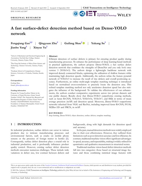 Pdf A Fast Surface‐defect Detection Method Based On Dense‐yolo Network