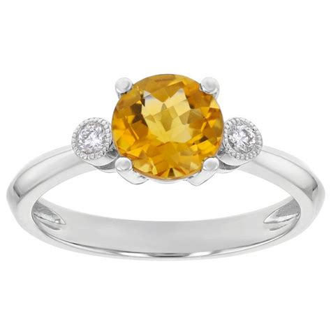 14k White Gold Round Citrine And Diamond 3 Stone Ring Borsheims