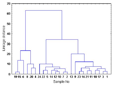 dendrogram built by hierarchical cluster analysis with all of the