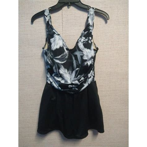 White Stag Swim One Piece Black And White Floral Bathing Suit White