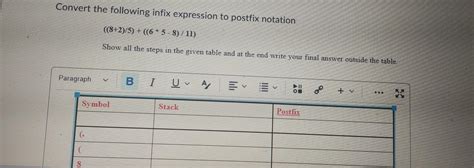 Solved Convert The Following Infix Expression To Postfix