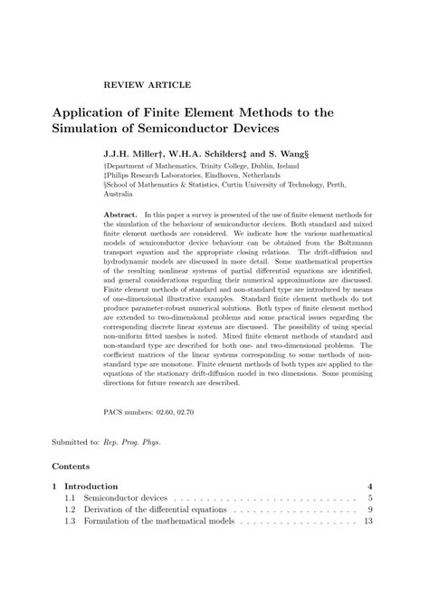 Pdf Application Of Finite Element Methods To The Simulation Of