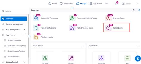 Failed Events Screen
