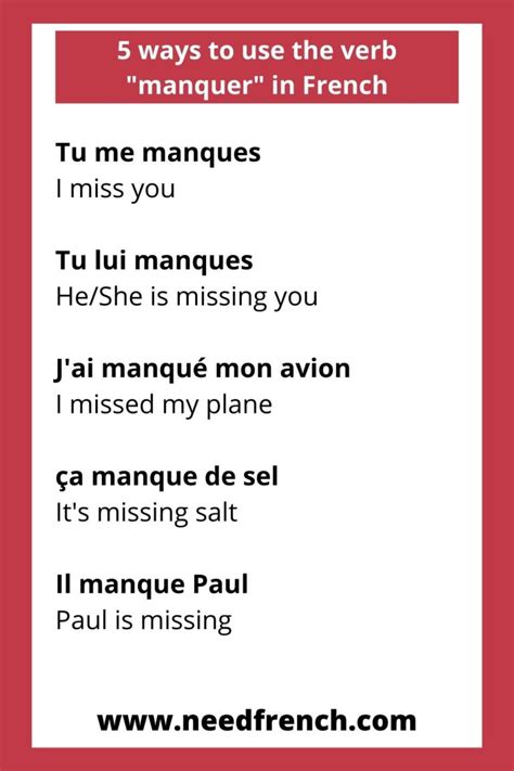 5 Ways To Use The Verb Manquer To Miss In French Needfrench