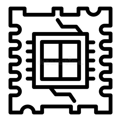 Quad Core Processor Chip Line Icon Neural Dataset Concept Vector Graphics Stock Illustration