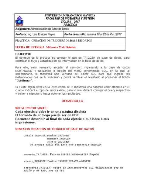 Practica Triggers Bd Pdf Sql Recuperación De Información