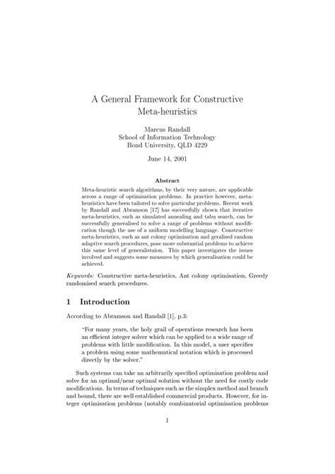 Pdf A General Framework For Constructive Meta Heuristics