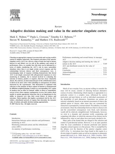 Pdf Adaptive Decision Making And Value In The Anterior Cingulate Cortex Dokumen Tips