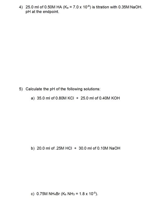 Solved Calculate The PH Of The Following Chegg Com