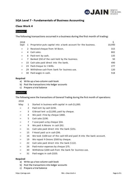 Fba Class Work 4 Pdf Banks Cheque