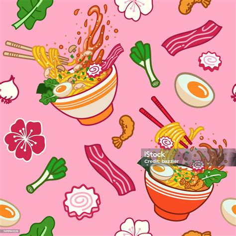 일본 라면 음식의 애니메이션 원활한 배경 길거리 음식에 대한 스톡 벡터 아트 및 기타 이미지 길거리 음식 라면 국수