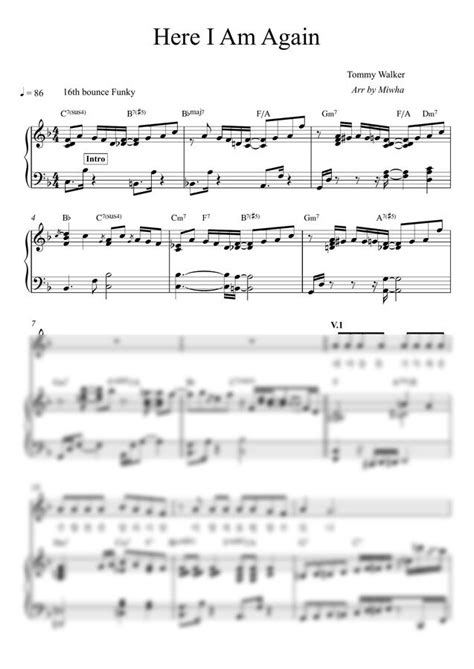 악보 Tommy Walker Here I Am Agian 내 마음을 가득 채운 F Key Funk 반주 3단 By Miwha