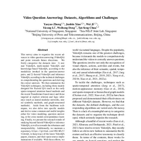 Video Question Answering Datasets Algorithms And Challenges Acl
