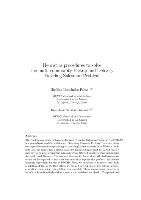 Pdf Heuristics Procedures To Solve The Multi Commodity Pickup And Delivery Traveling Salesman