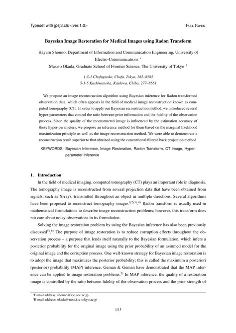 pdf bayesian image restoration for medical images using radon transform