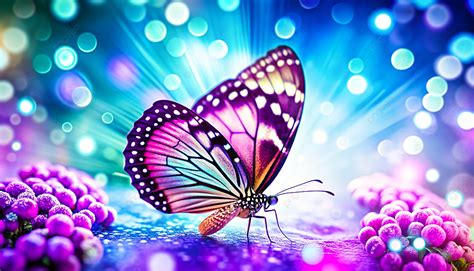 Purple And Light Green Shining Buble Dots In Center Butterfly Sparkles Star Background Bubles