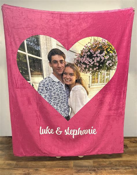 Personalized Heart Photo Fleece Blanket Custom Text T Etsy