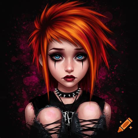 Anime Portrait Of An Emo Girl With Black Hair Red Streaks And Dark